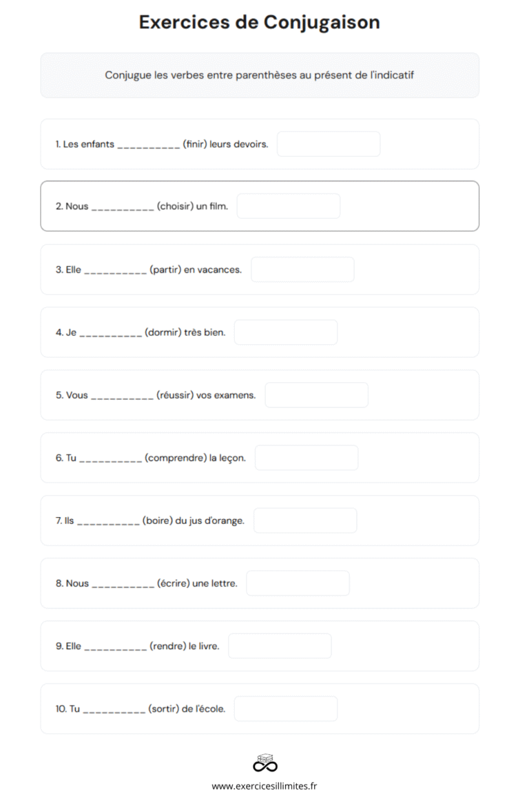 Exercices de conjugaison CM2n à imprimer et en ligne