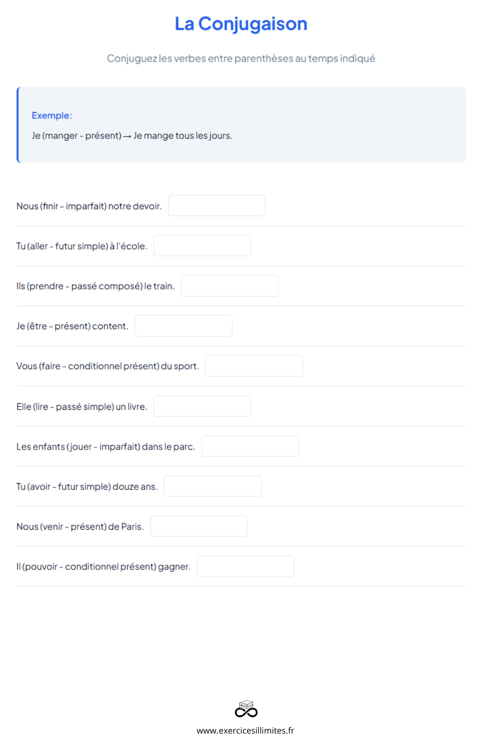 Exercices de conjugaison CM2n à imprimer et en ligne