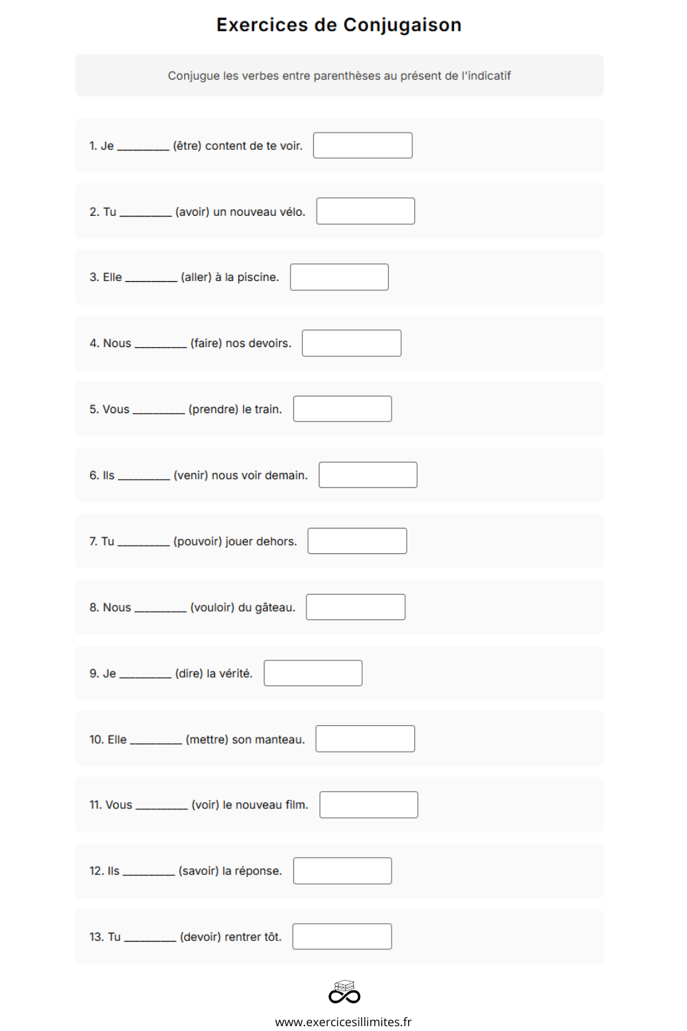 Exercices de conjugaison CM2n à imprimer et en ligne