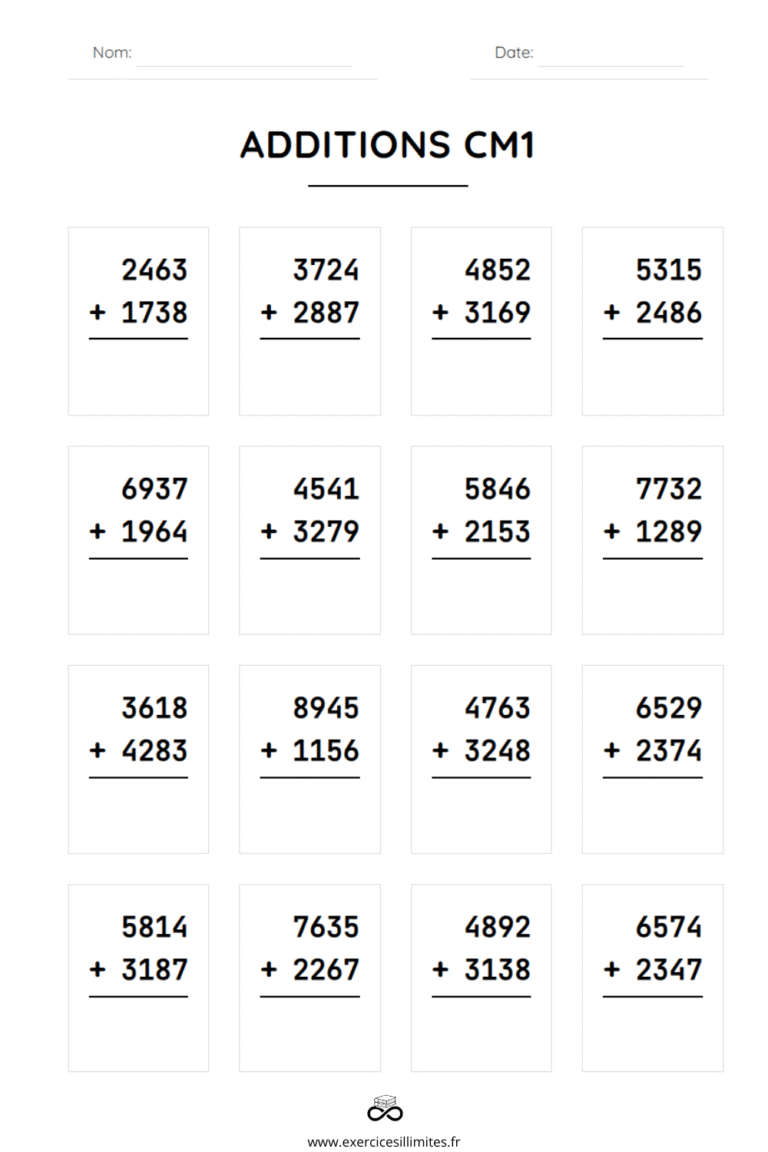 Exercices d’addition CM1 à imprimer et en ligne