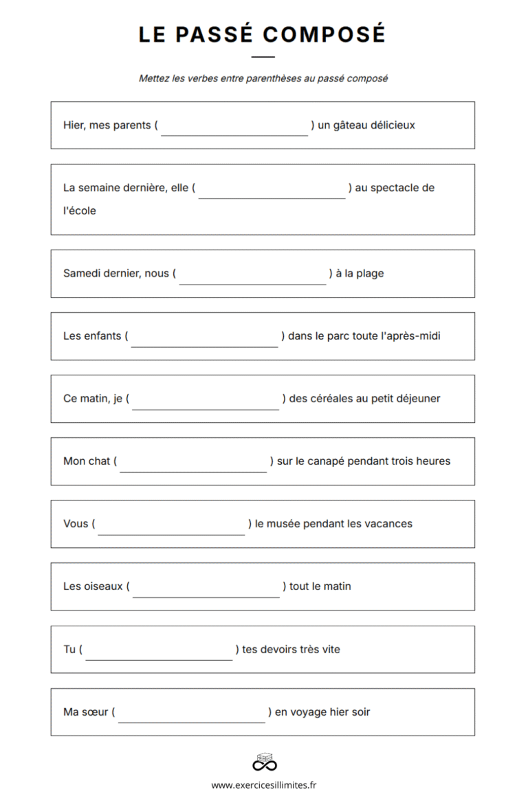 Passé Composé CE2 – Exercices et Fiches à Télécharger