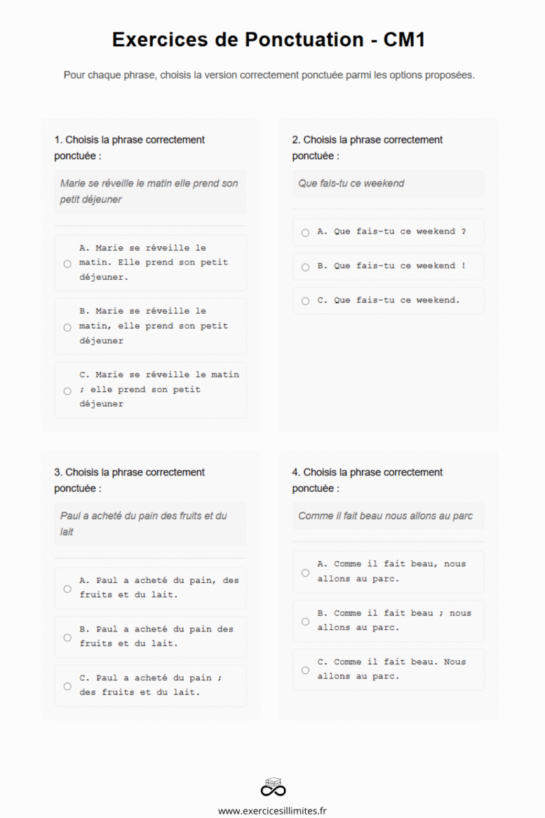 Exercices ponctuation cm1 à imprimer et en ligne