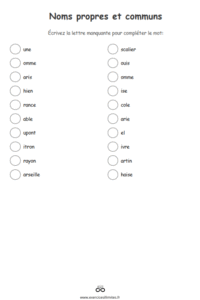 Nom CE1 : Exercices Noms Communs & Propres à Imprimer