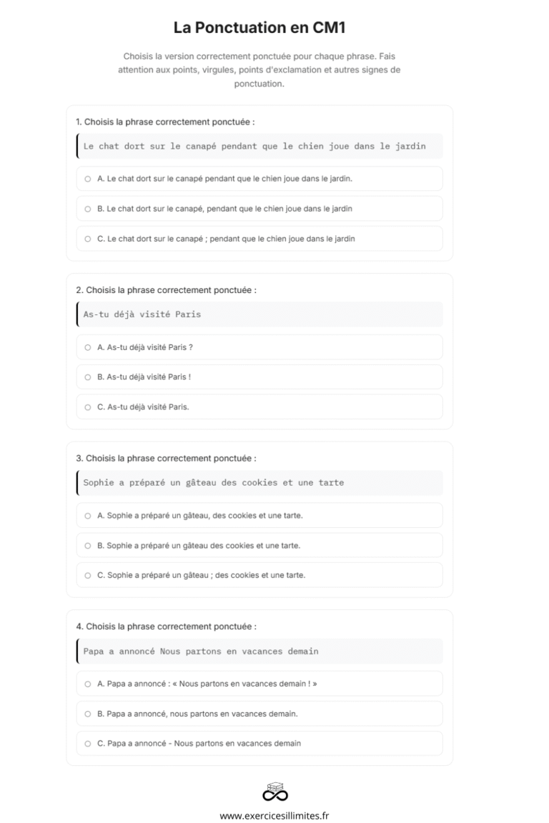 Exercices ponctuation cm1 à imprimer et en ligne