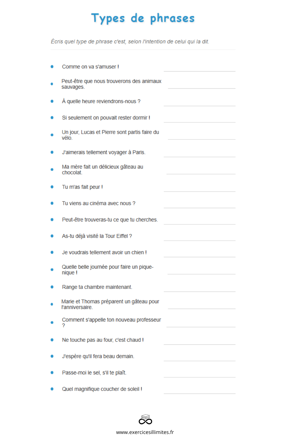 Exercices types de phrases CM1 à imprimer et en ligne
