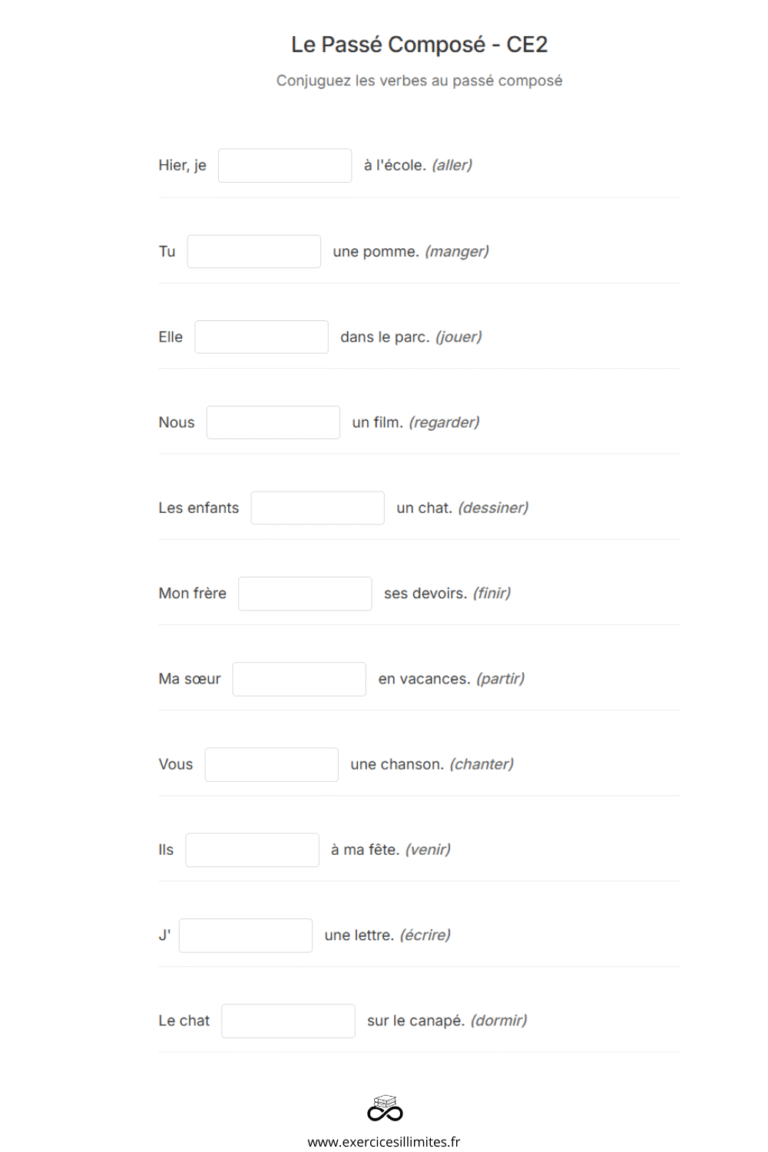 Passé Composé CE2 – Exercices et Fiches à Télécharger