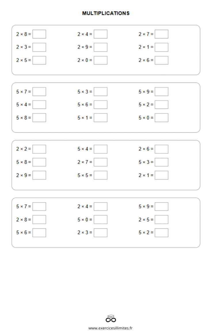 Multiplication CE1 : Exercices illimités