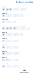 Numération CP : Exercices sur les nombres jusqu’à 100