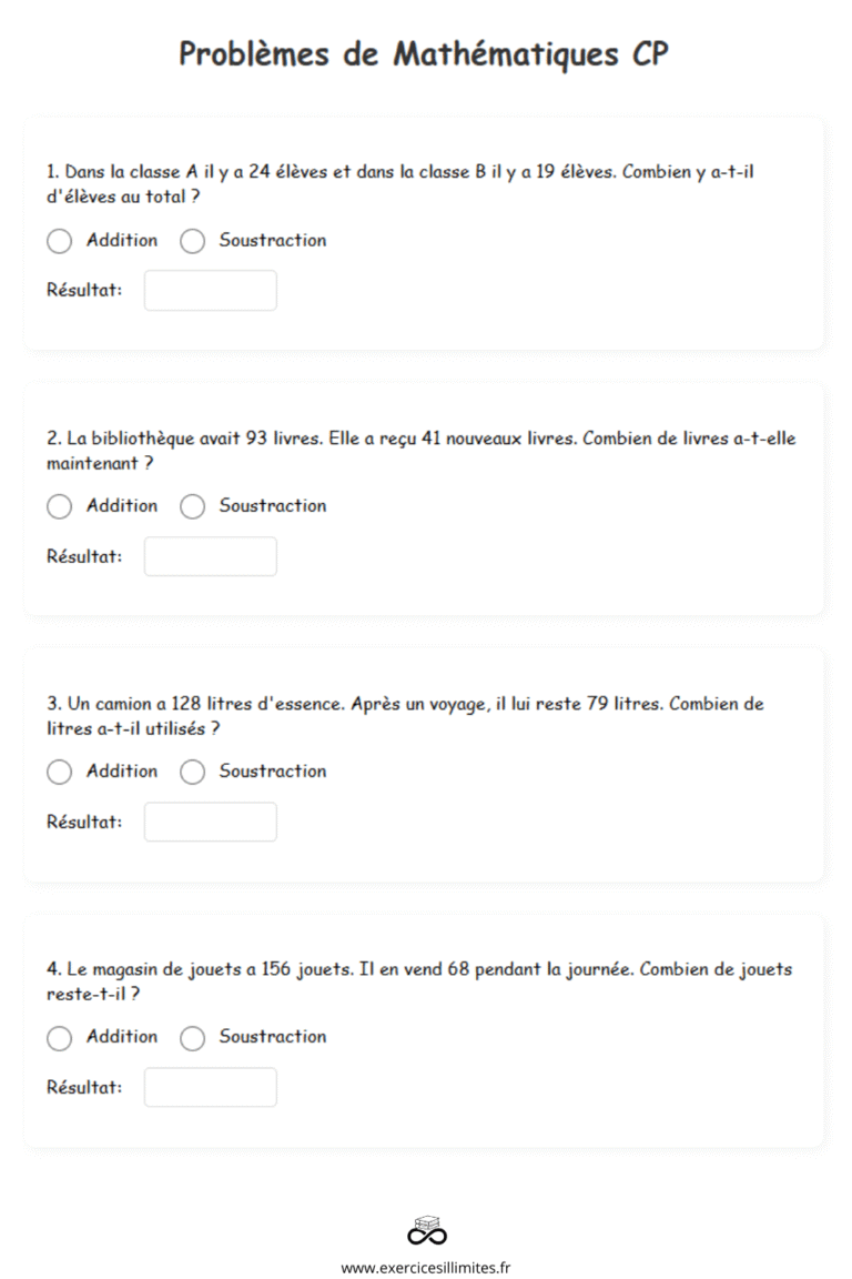 Exercices illimités de résolution de problèmes CP