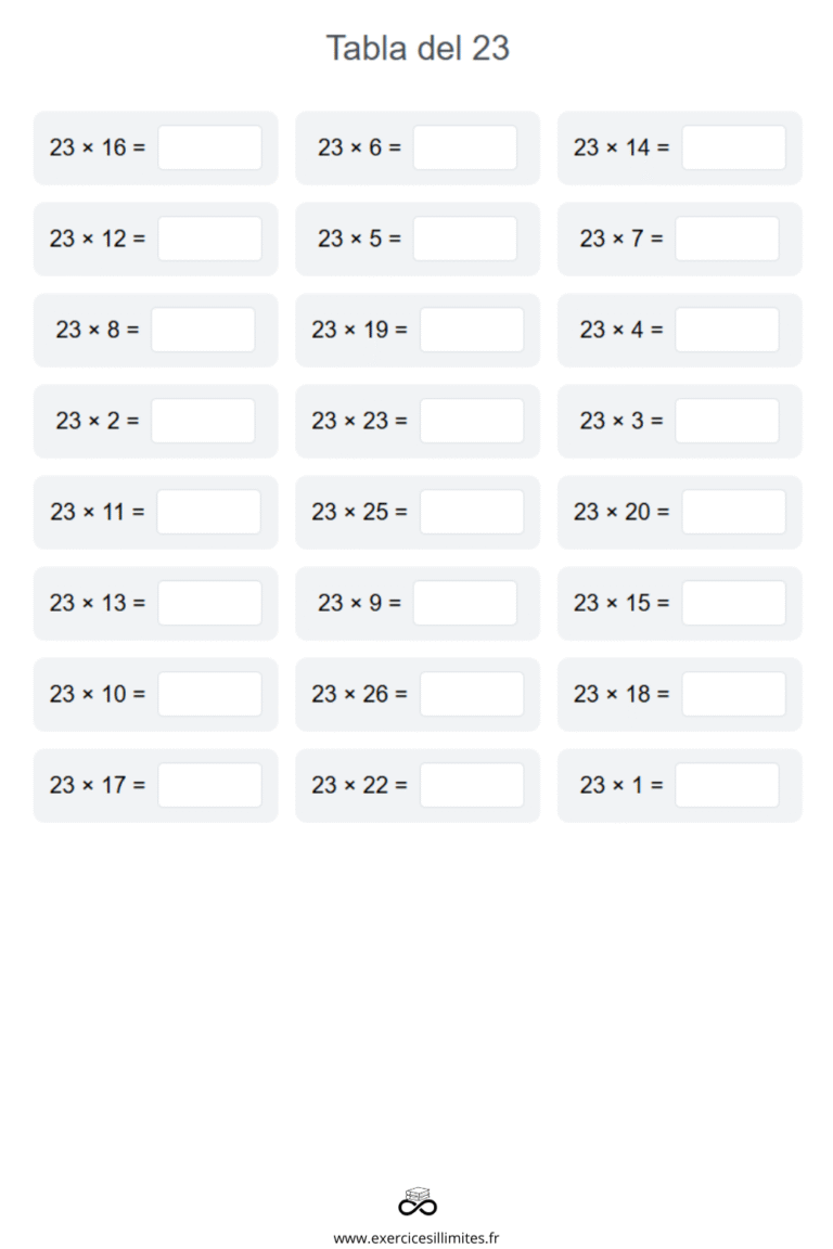 Table de multiplication de 23 – Exercices et évaluation