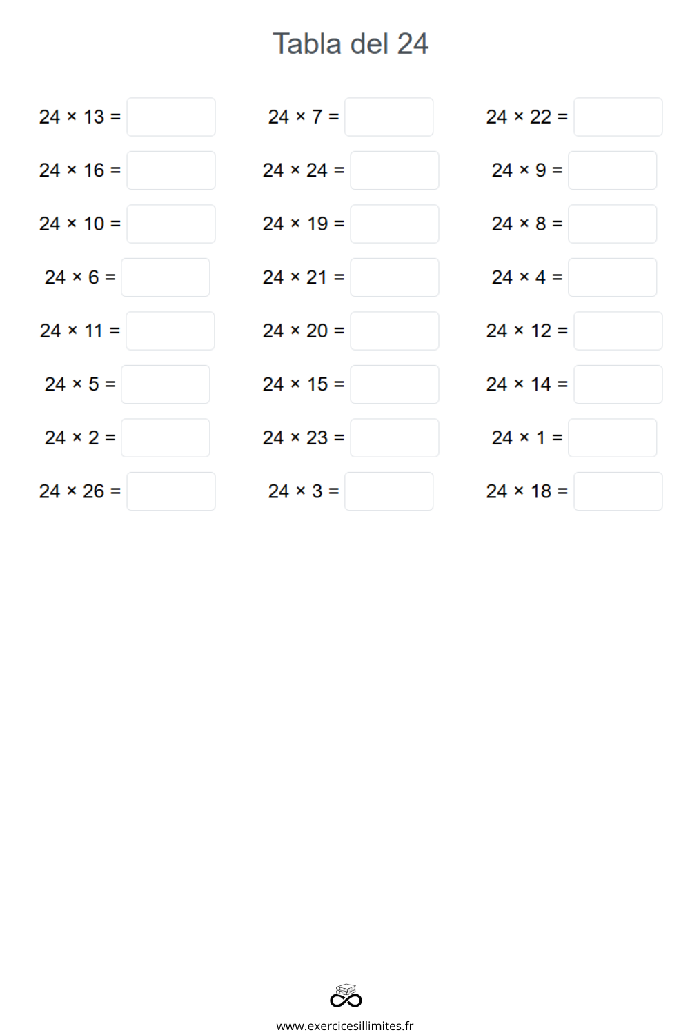 Table de multiplication de 24 – Exercices et évaluation