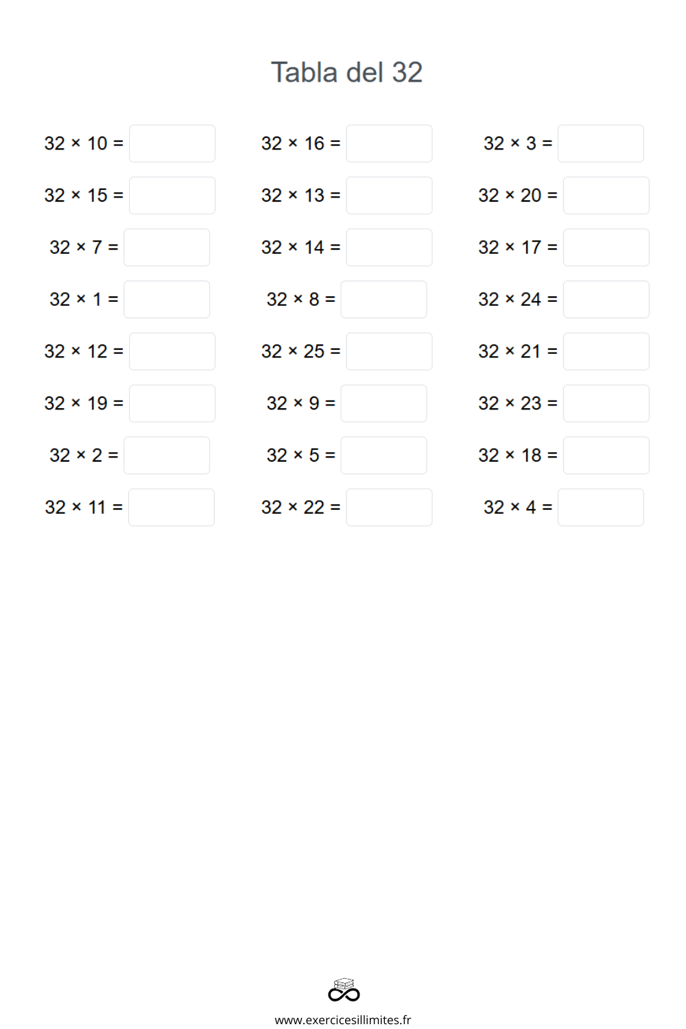 Table de multiplication de 32 – Exercices et évaluation