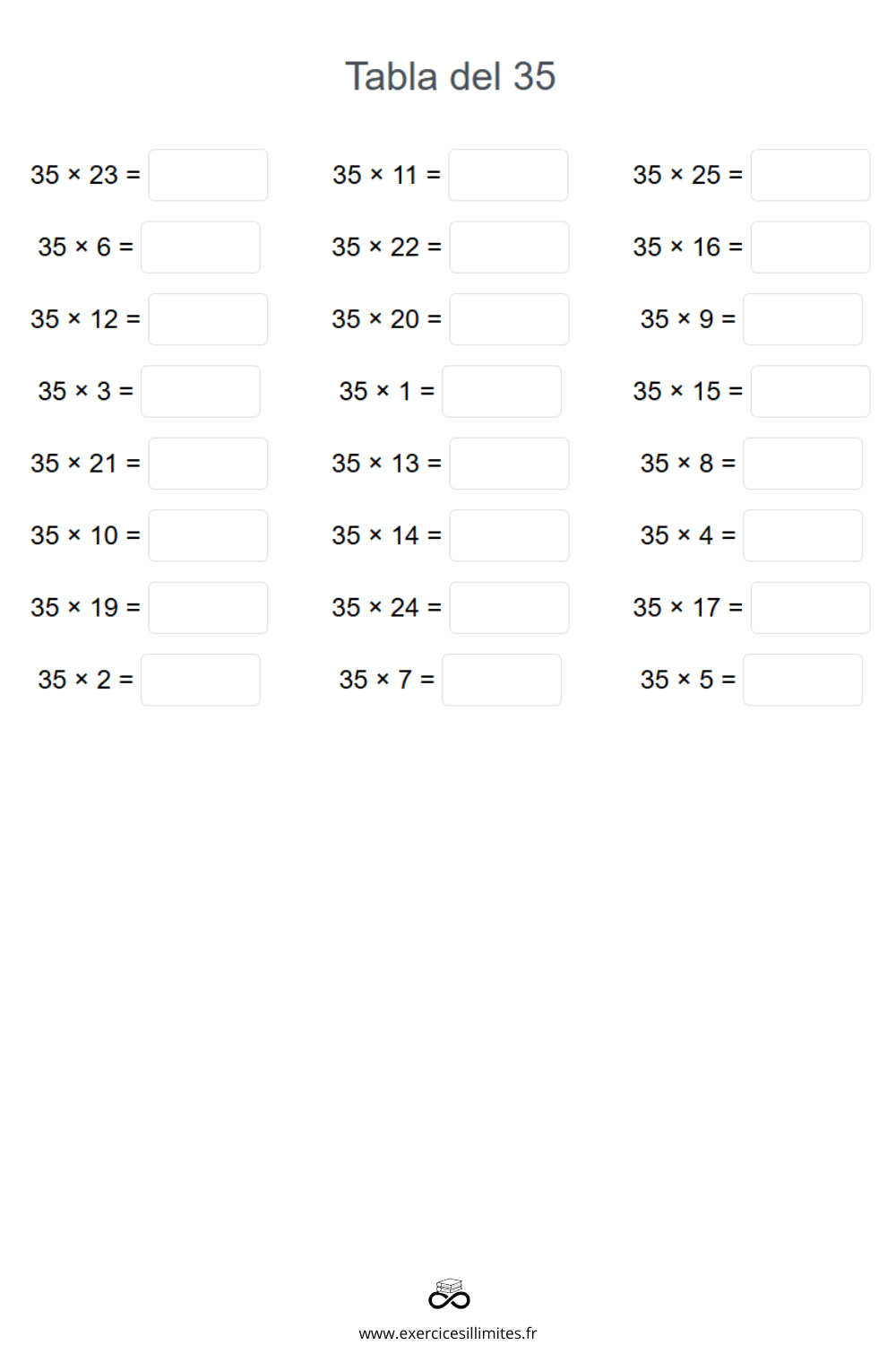Table de multiplication de 35 – Exercices et évaluation