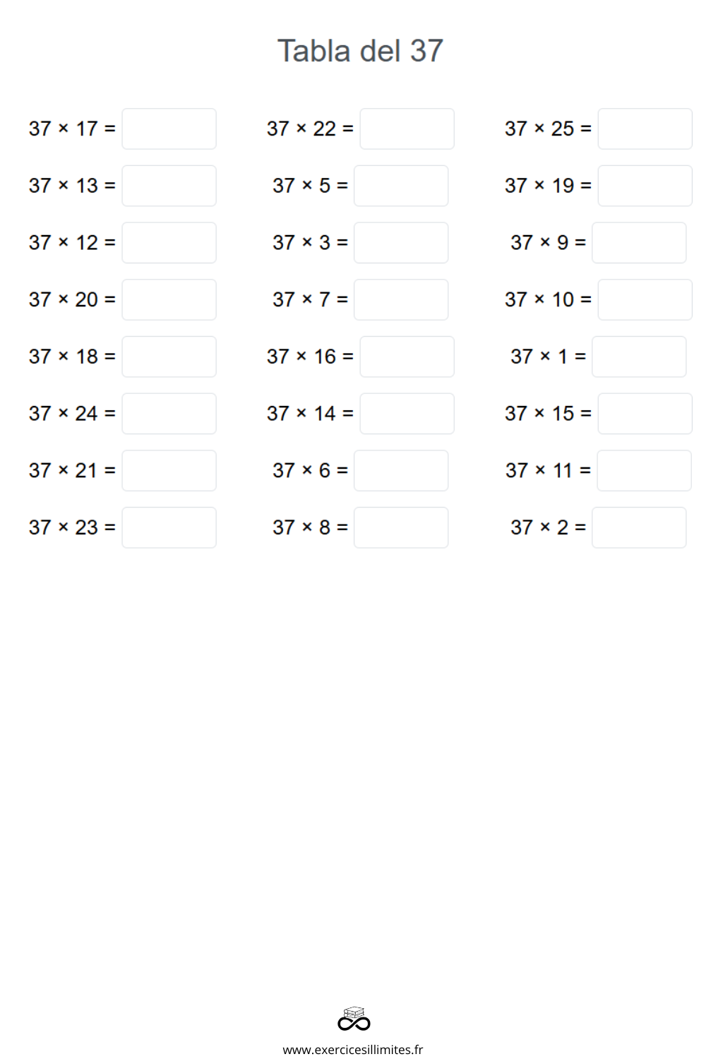 Table de multiplication de 37 – Exercices et évaluation