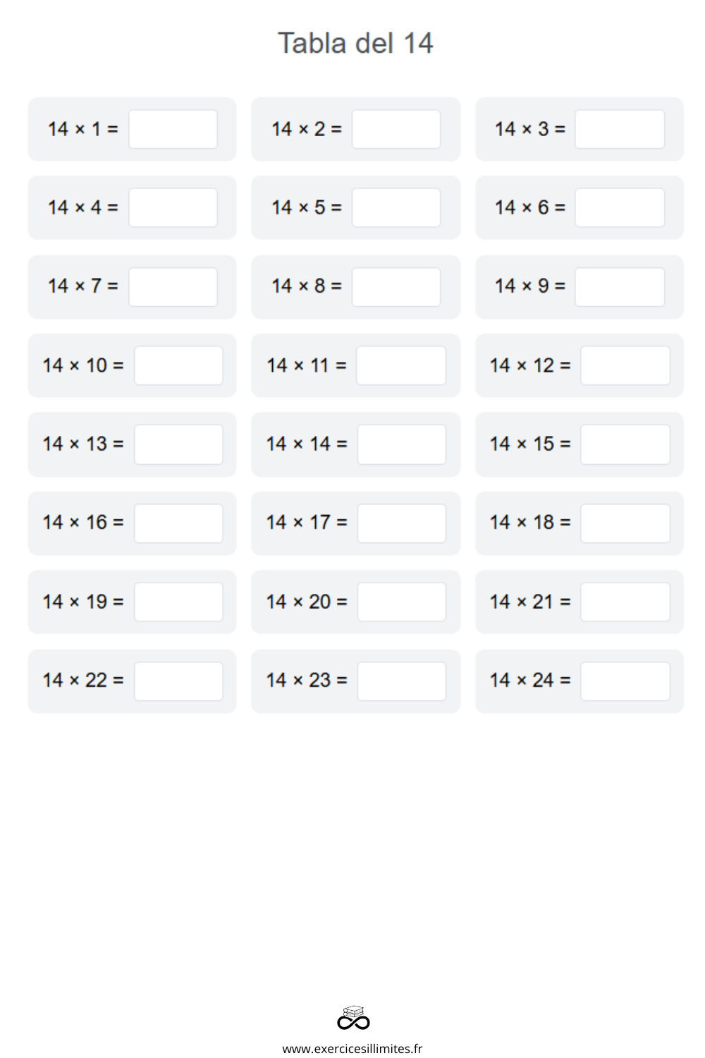 Table de multiplication de 14 – Exercices et évaluation