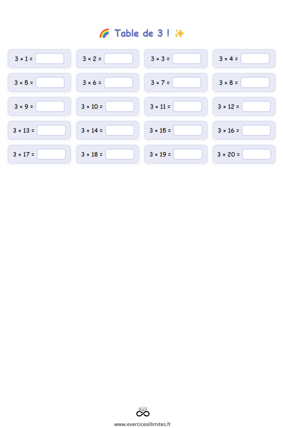 Table de multiplication de 3 – Exercices et évaluation