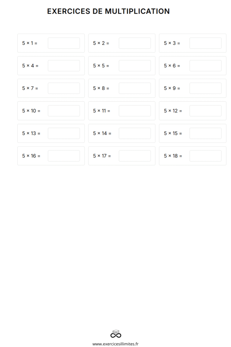 Table de multiplication de 5 – Exercices et évaluation