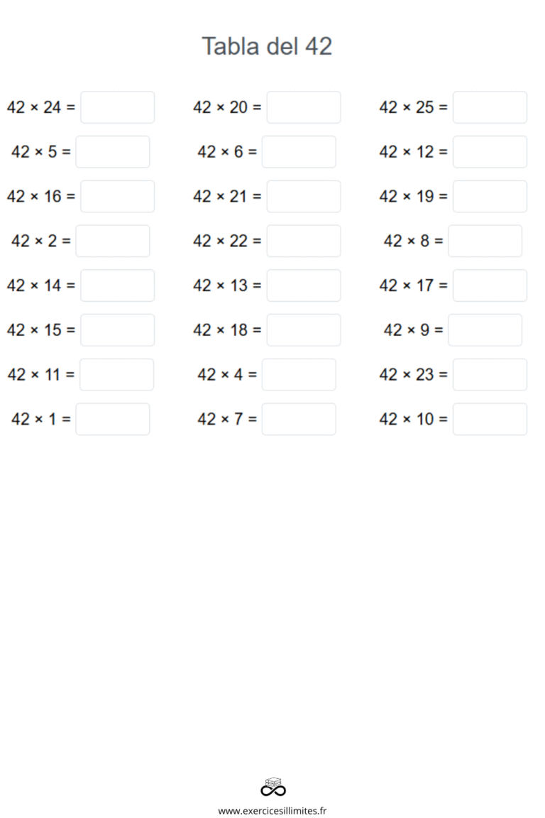 Table de multiplication de 42 – Exercices et évaluation