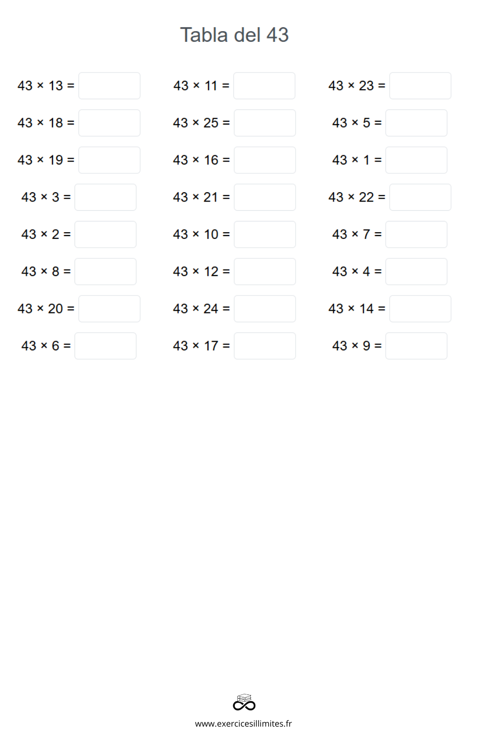 Table de multiplication de 43 – Exercices et évaluation