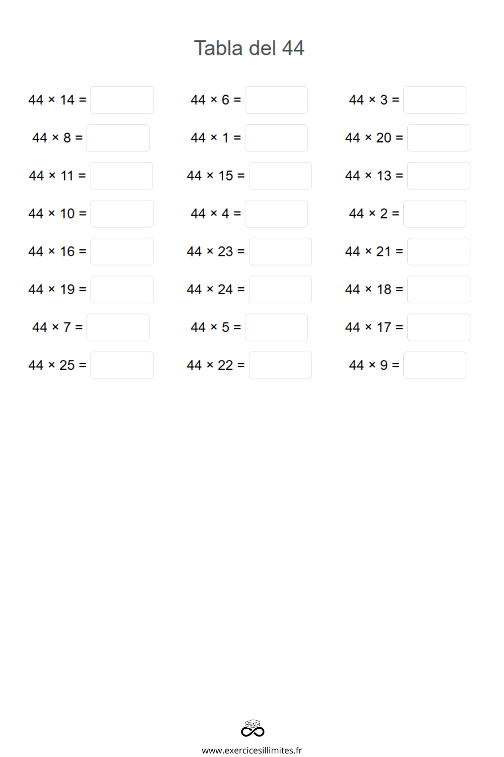 Table de multiplication de 44 – Exercices et évaluation