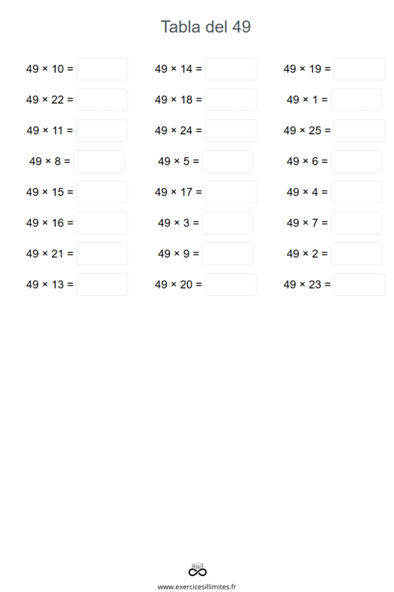 Table de multiplication de 49 – Exercices et évaluation