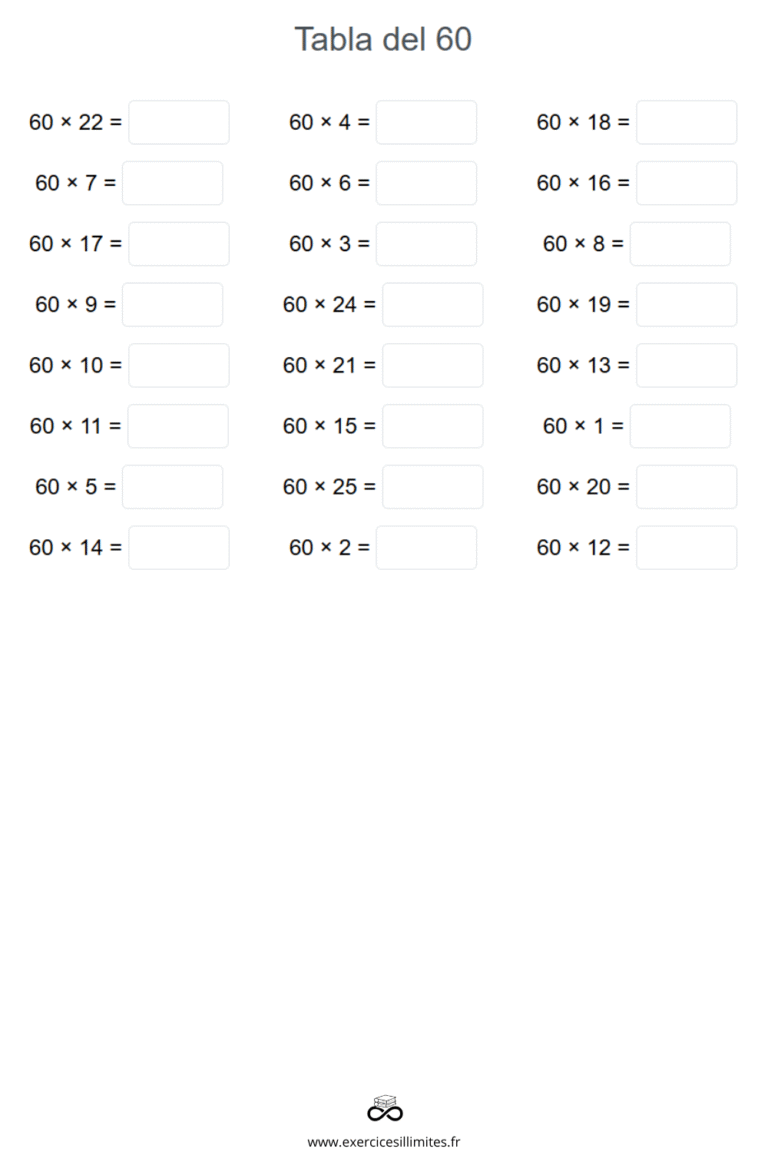 Table de multiplication de 60 – Exercices et évaluation